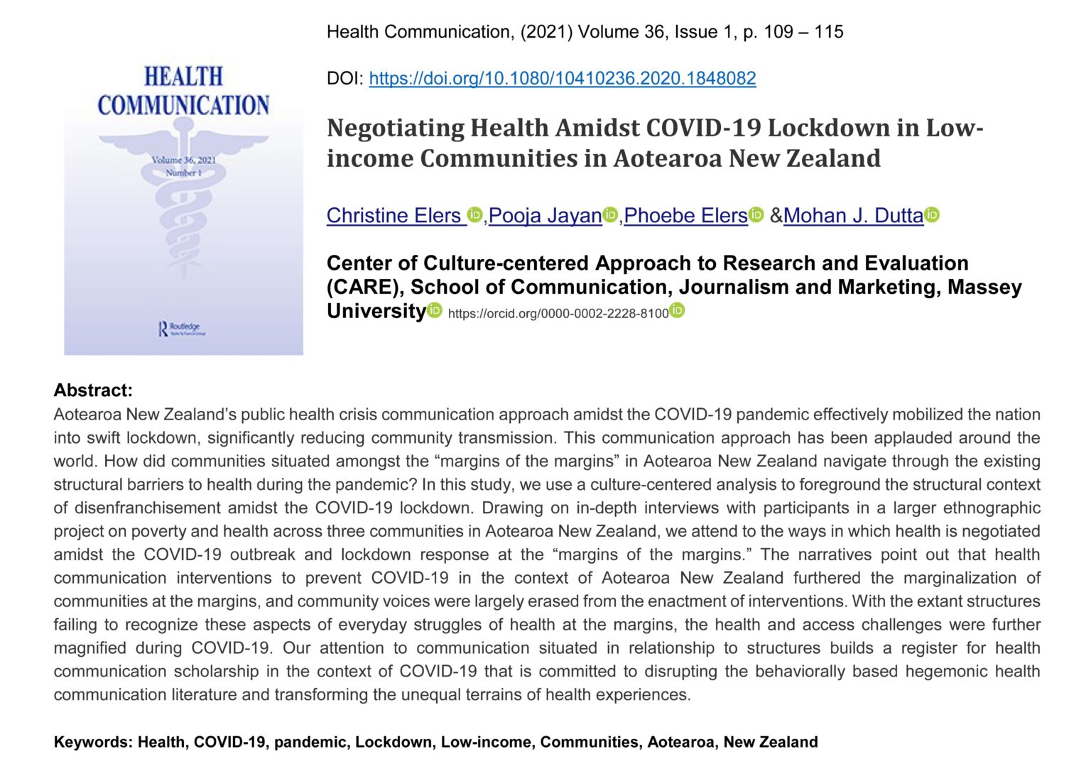 CARE Research News: CARE article published in Health Communication ...